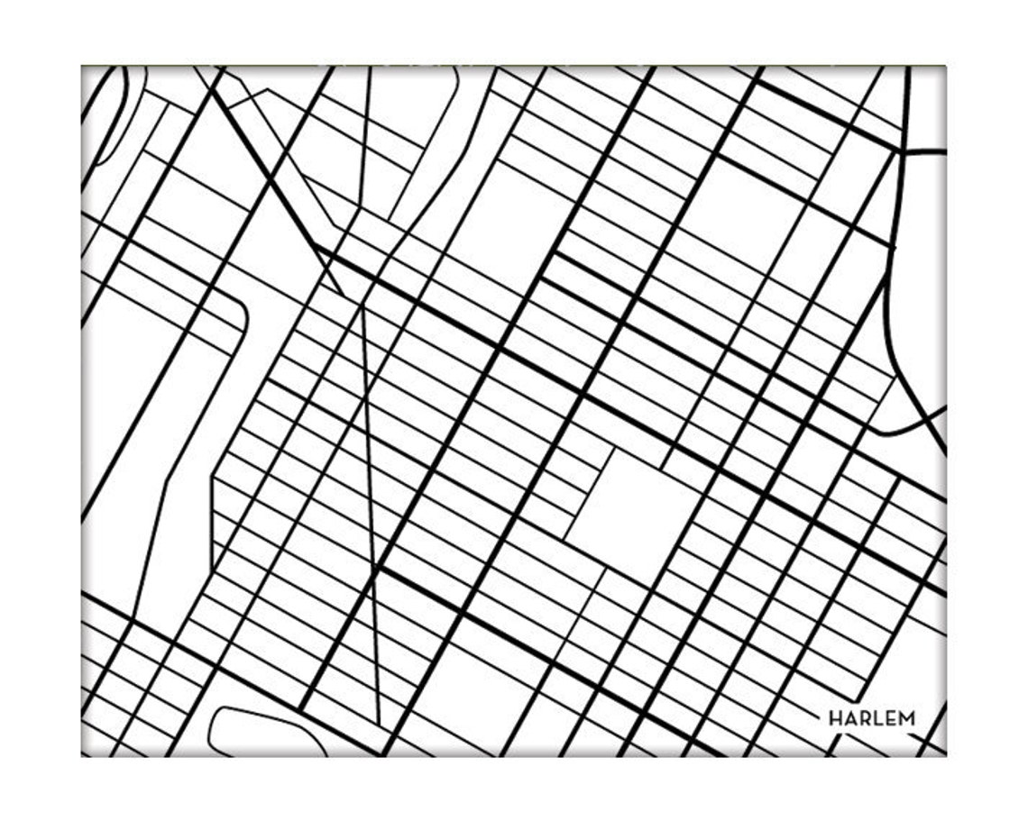 Harlem Map City Art Print / NYC Map Manhattan Poster Abstract - Etsy