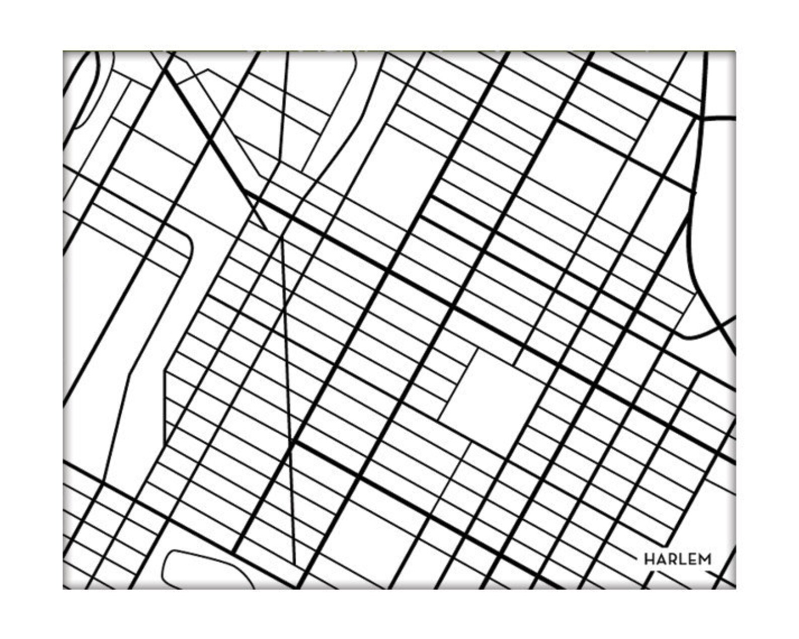 Harlem Map City Art Print / NYC Map Manhattan Poster Abstract Wall Art ...