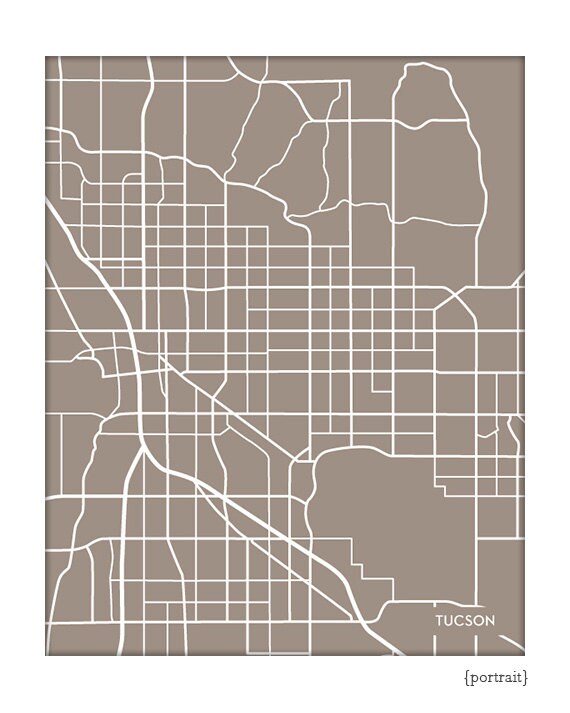 Tucson City Map Wall Art / AZ University of Arizona Poster Print / 8x10 ...
