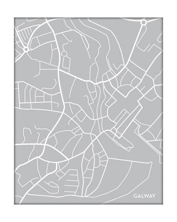 Galway City Map Art Print / Ireland Digital Print Wall Art / - Etsy