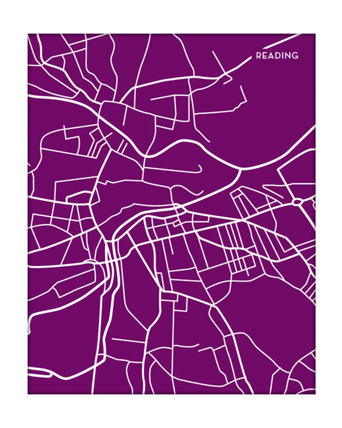 Reading UK City Map Print / England Map Art Line Poster / 8x10 - Etsy