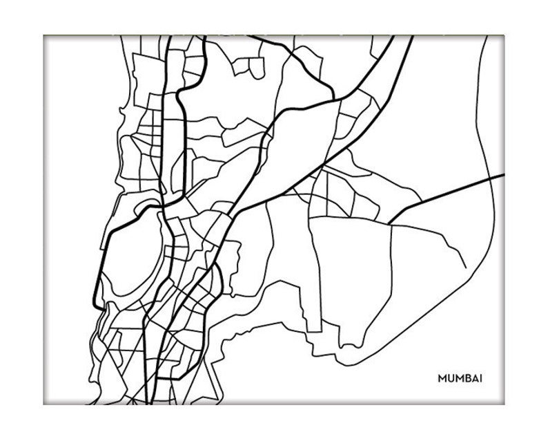 Mumbai City Map Art Print / Bombay India Abstract Line Art - Etsy