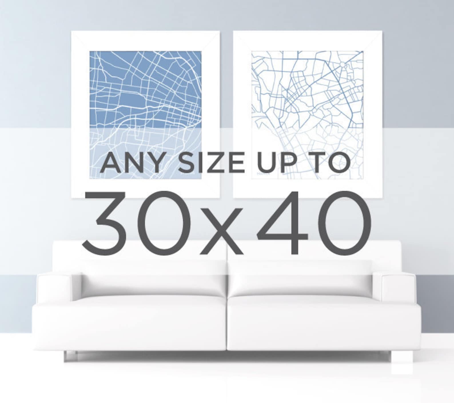 30x40 City Map Large Poster: Any City and Color - Etsy