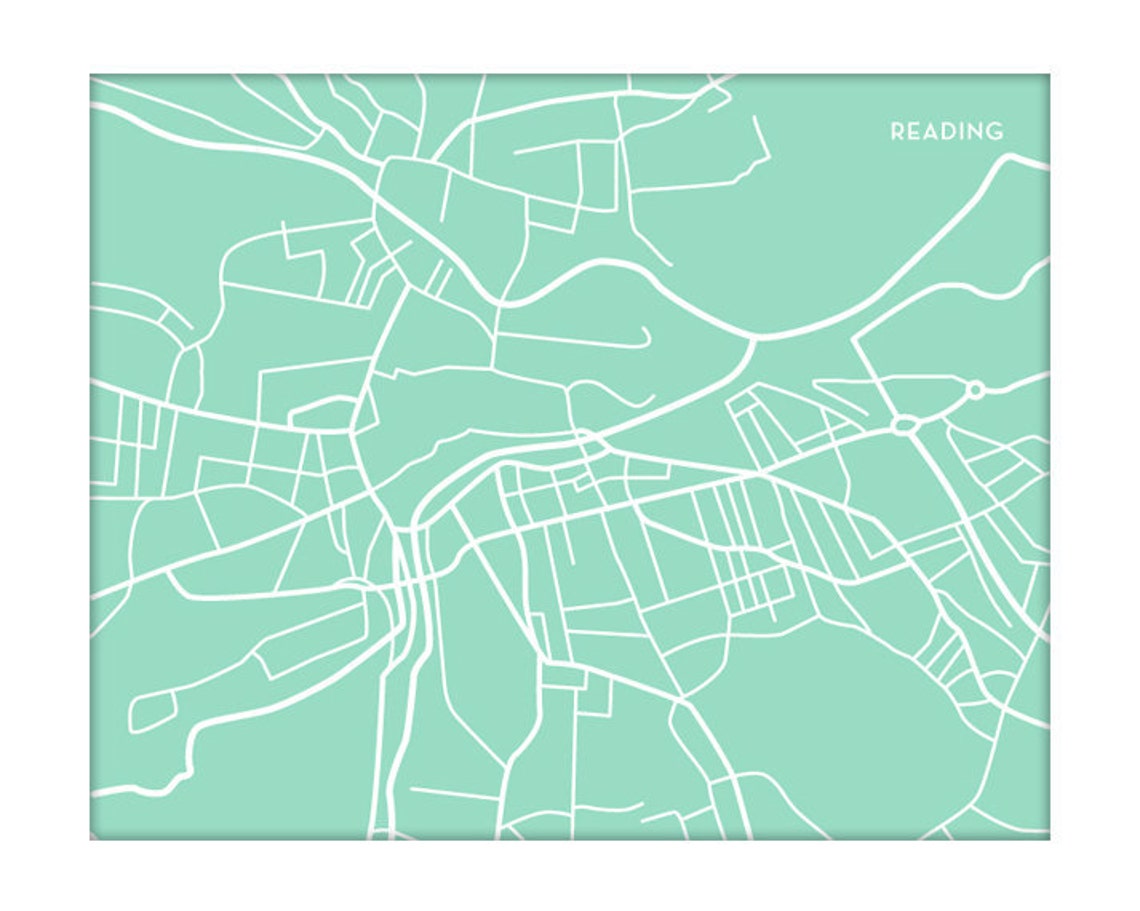 Reading UK City Map Print / England Map Art Line Poster / 8x10 - Etsy