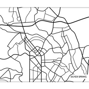 Silver Spring MD City Art Print / Maryland Map Line Art Drawing Poster ...
