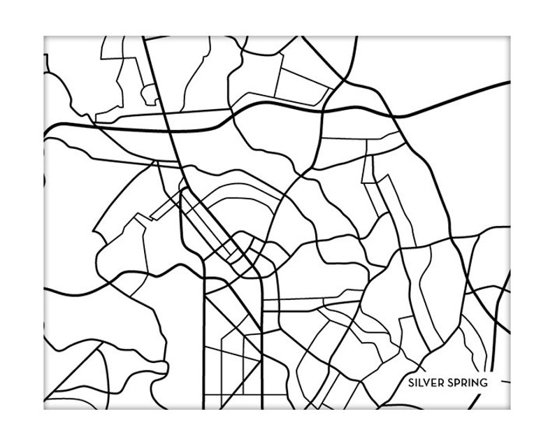Silver Spring MD City Art Print / Maryland Map Line Art Drawing Poster ...