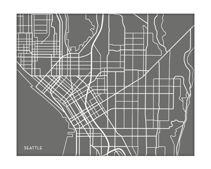 Seattle Map Art City Print / Washington Poster Custom Grad - Etsy