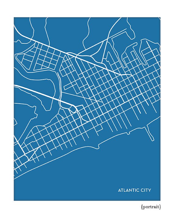 Atlantic City NJ Line Art Map / New Jersey Map Print Abstract - Etsy