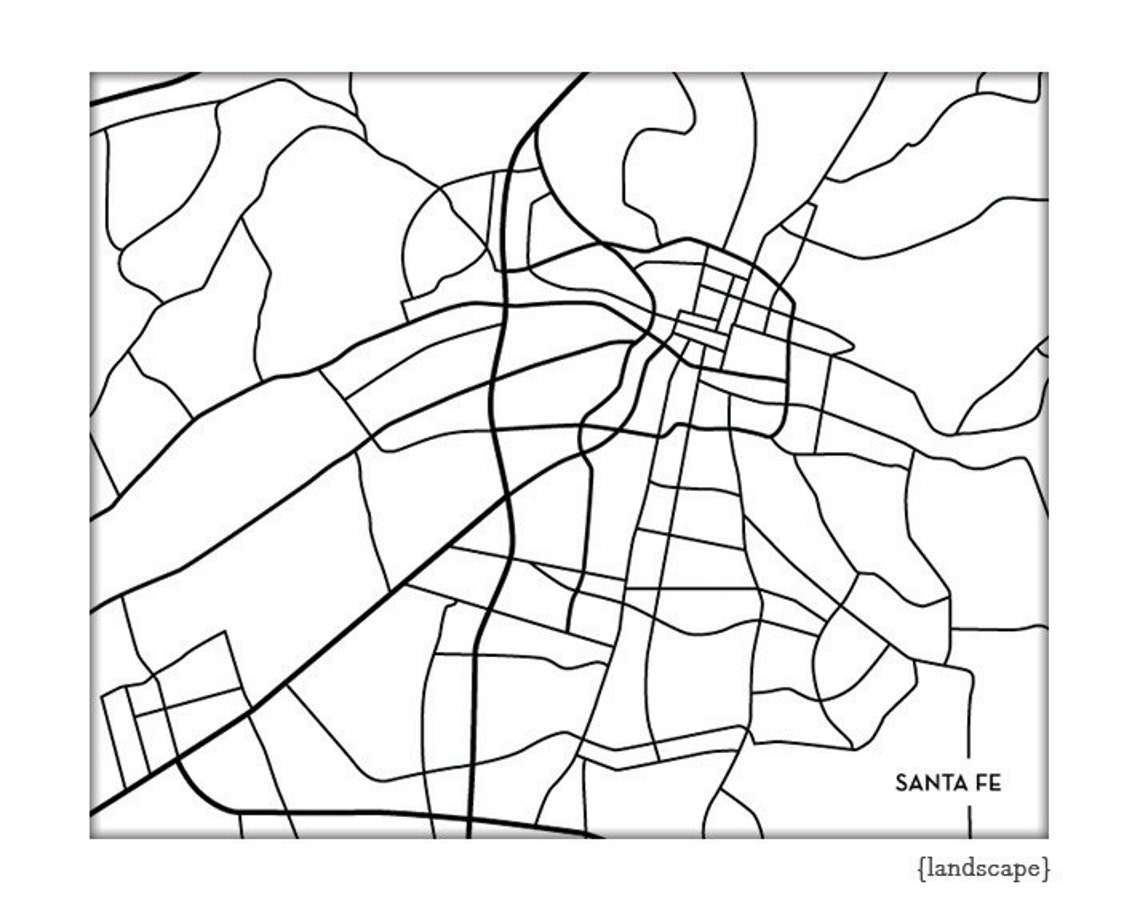 Santa Fe City Map Print / New Mexico Poster Artwork / 8x10 / - Etsy
