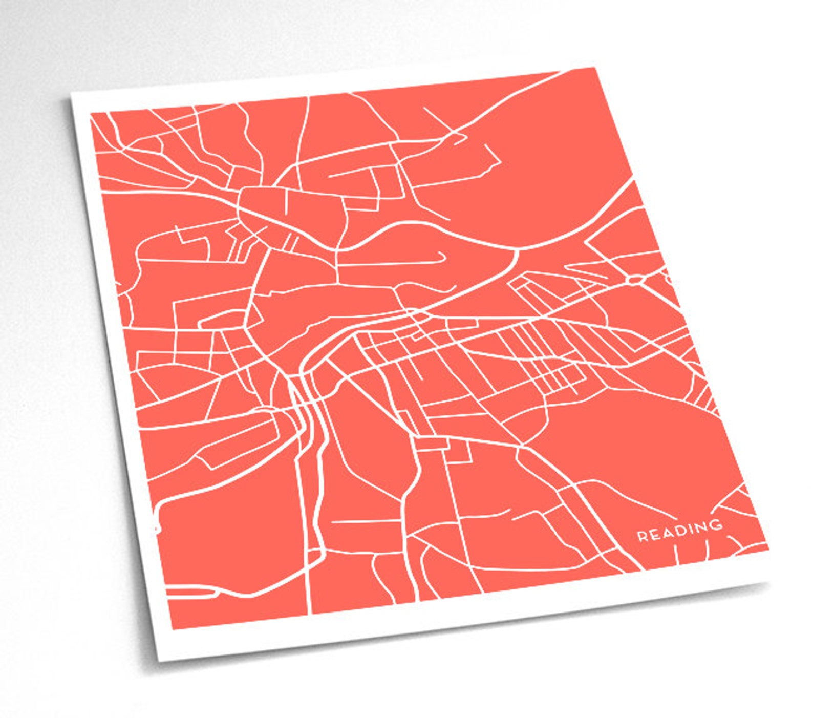 Reading UK City Map Print / England Map Art Line Poster / 8x10 - Etsy