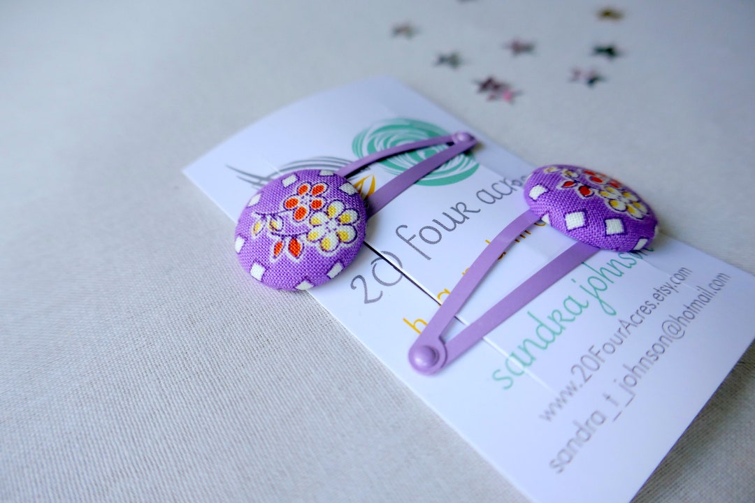 Purple Floral Hair Clips Set of 2 Ideal Gift 23 Mm Button Hair Slides ...