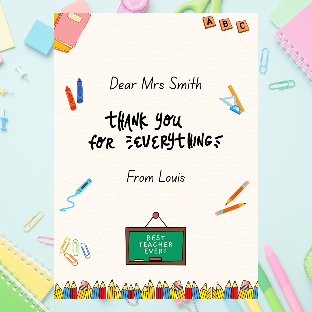 Clipart Teacher Thank You Note | Editable Teacher Appreciation Canva ...
