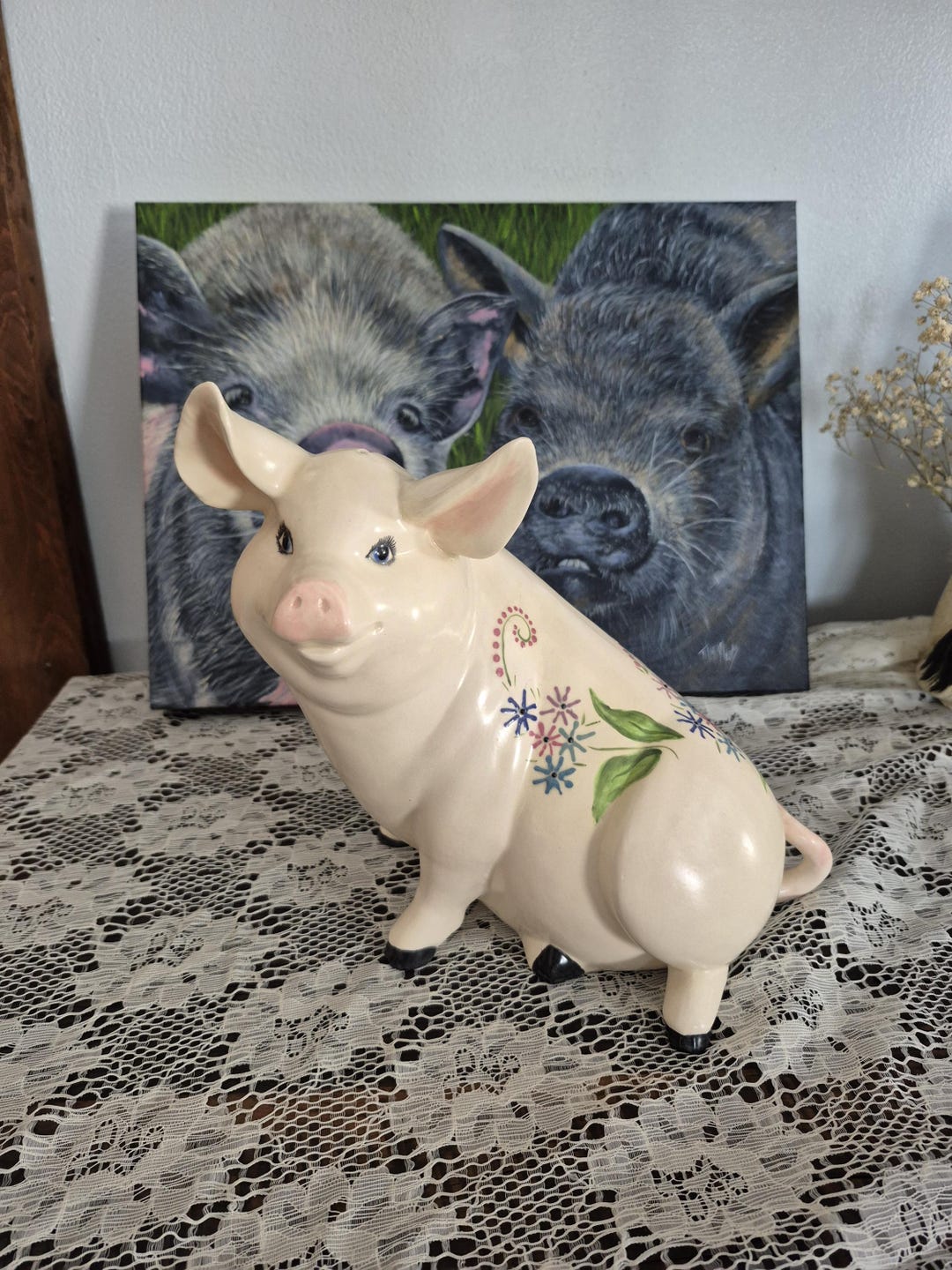 Hand-painted Ceramic Pig Figurine, Piggy Bank. - Etsy