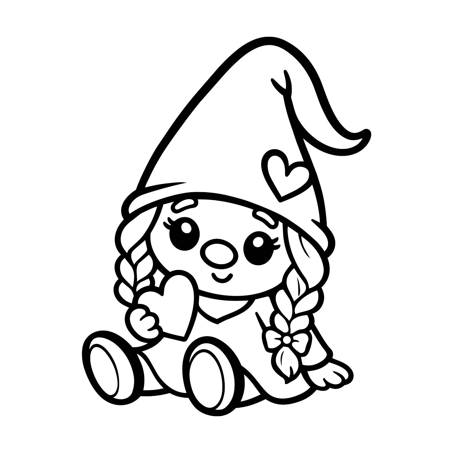 Cute Female Gnome SVG PNG, Girl Gnome With Heart Outline, Kawaii Garden ...