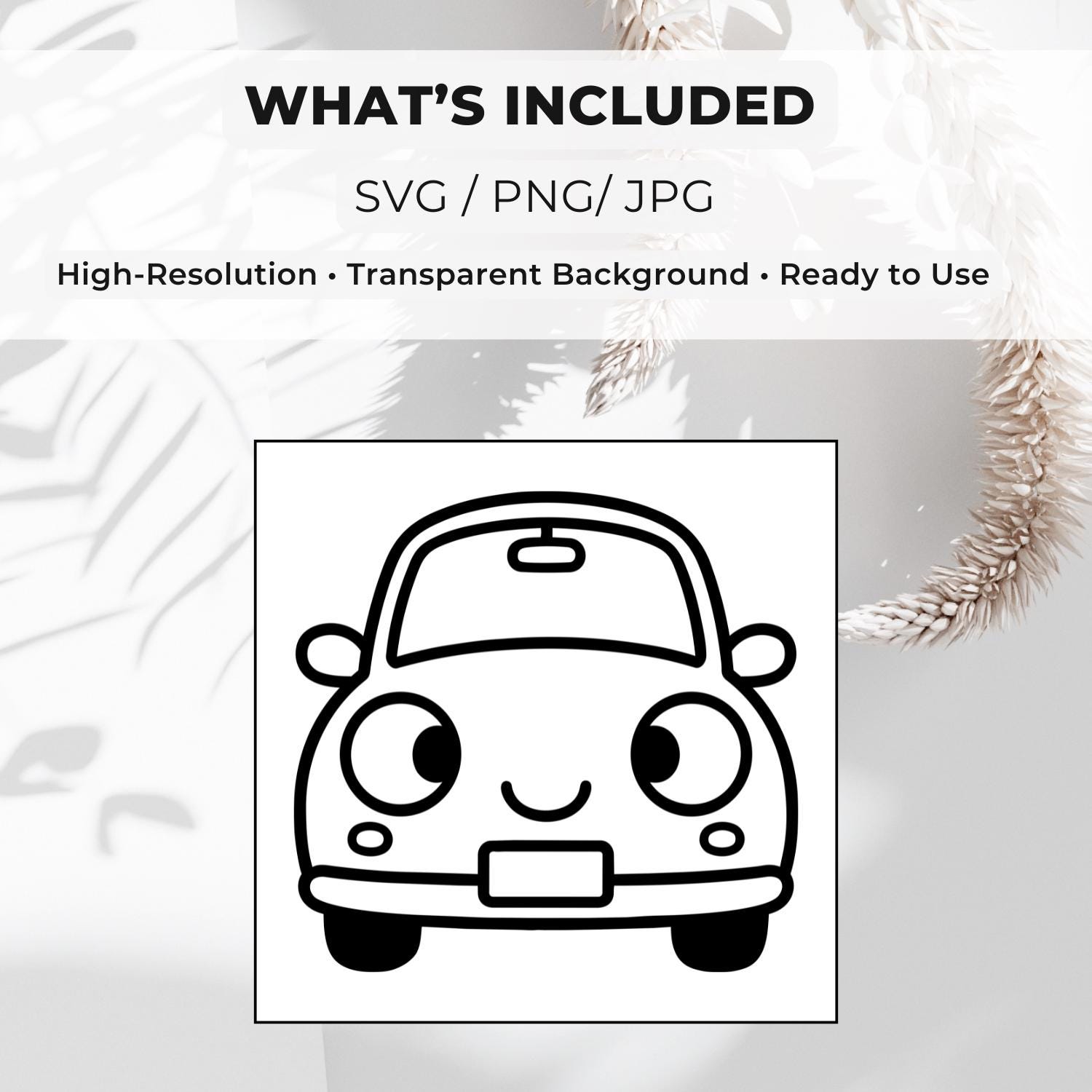 Kawaii Car SVG, Cute Car PNG, Baby Car Outline Design, Line Art ...