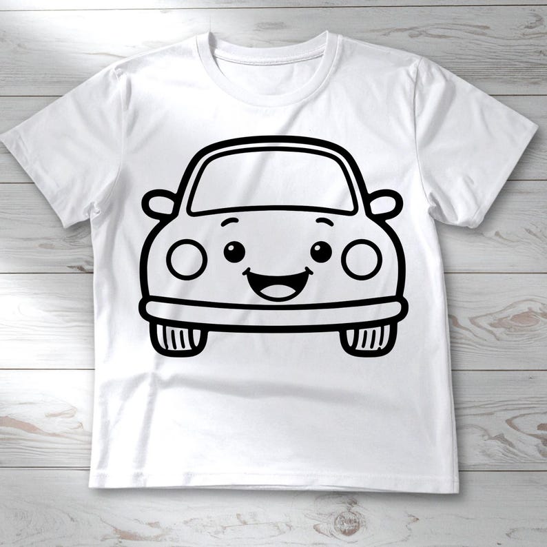Happy Car SVG, Cute Car PNG, Baby Car Outline Design, Line Art ...