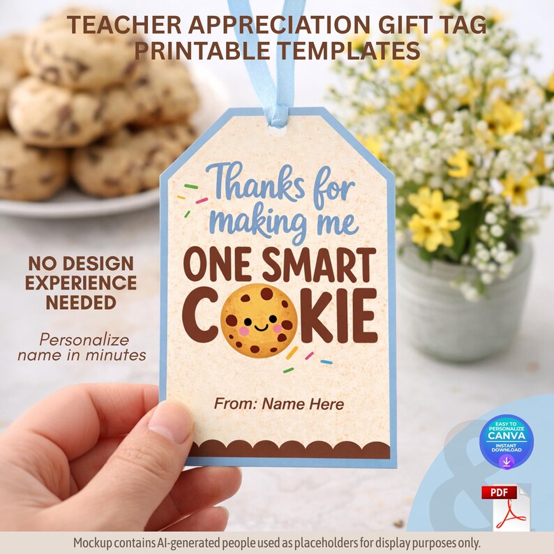 One Smart Cookie Teacher Appreciation Tag, Editable Teacher Gift Tag ...