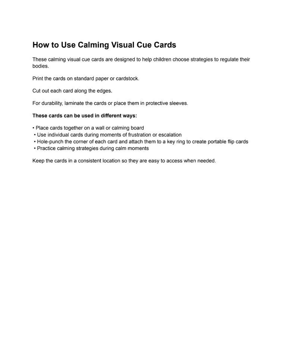 Calming Strategy Visual Cards Printable | Emotional Regulation Cue ...