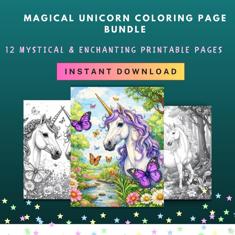 Unicorn Coloring Pages Bundle Printable | Fantasy Magical Coloring ...
