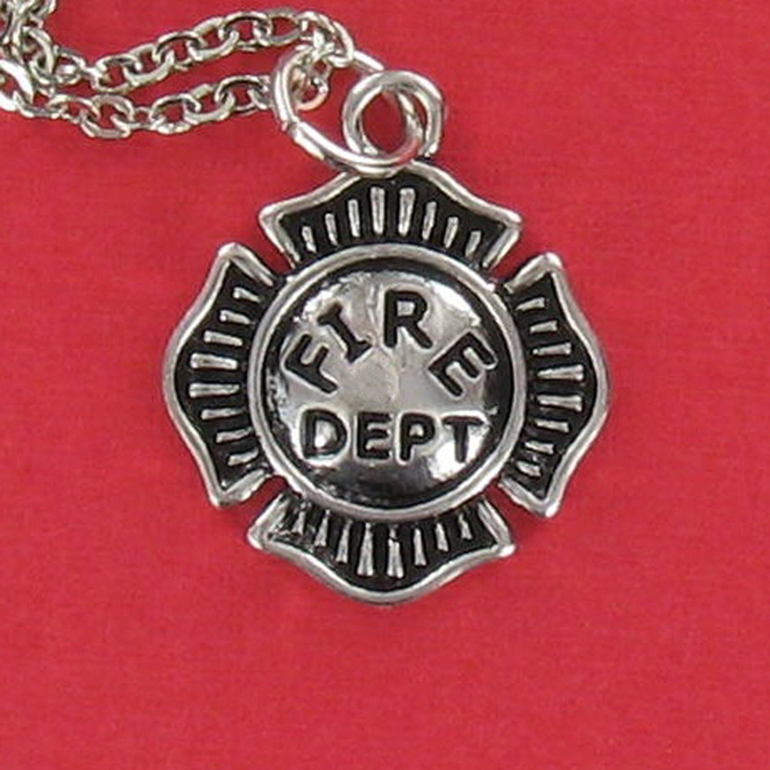 FIREFIGHTER EMBLEM Necklace Pewter Charm on Cable Chain - Etsy