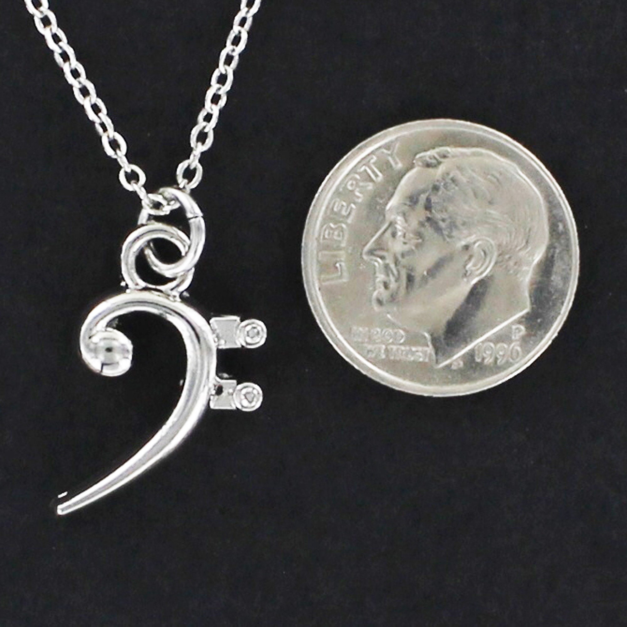 BASS CLEF Necklace Pewter Charm on Cable Chain Choice of Length Music ...