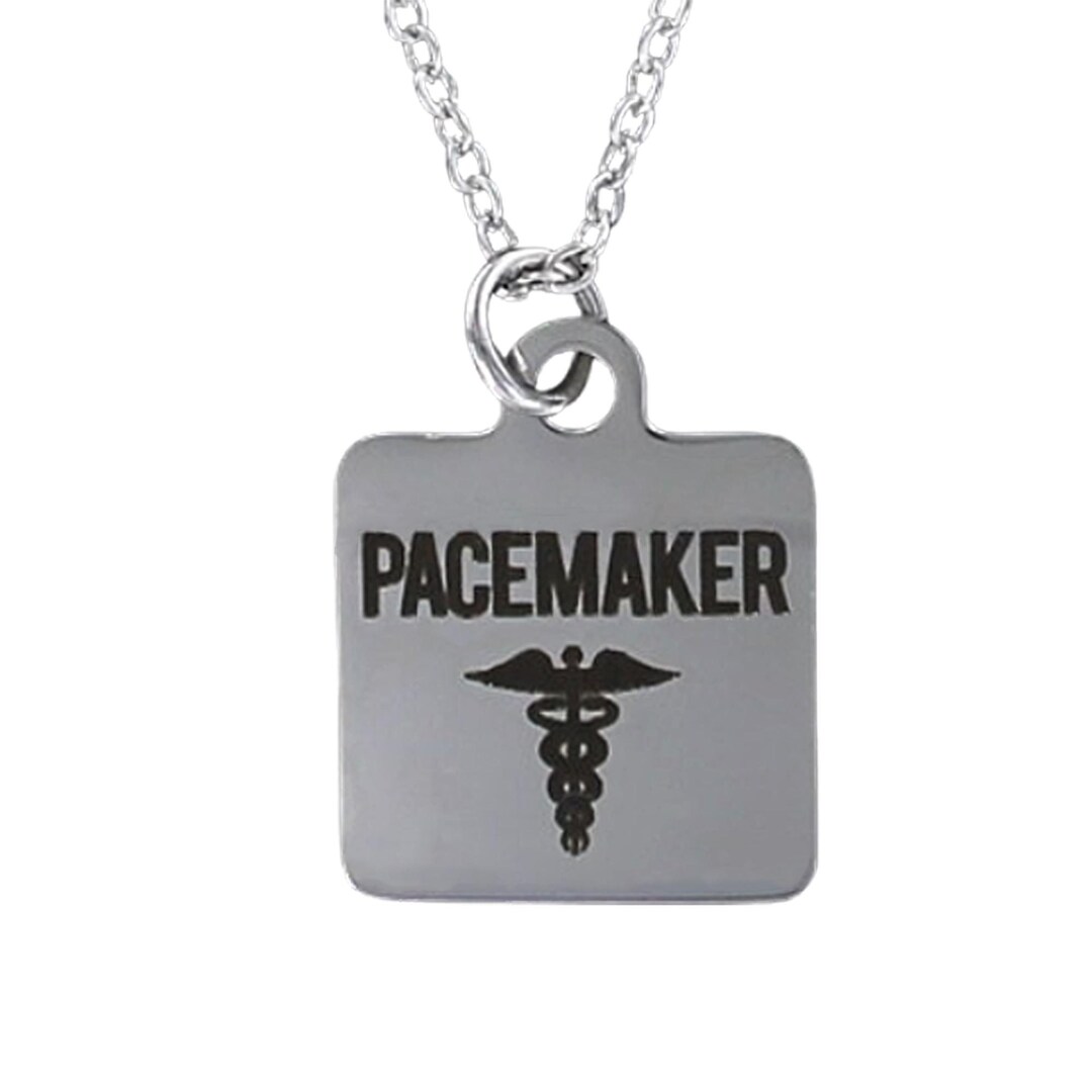 PACEMAKER NECKLACE - Square Stainless Steel Charm on Cable Chain Choice ...