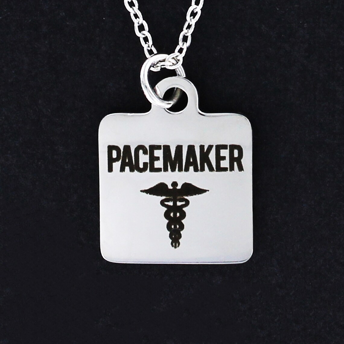 PACEMAKER Necklace Square Stainless Steel Charm on Cable | Etsy