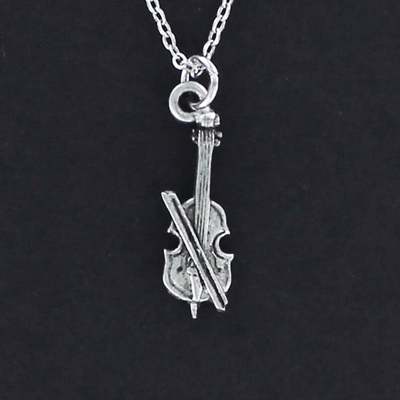 CELLO NECKLACE - Pewter Charm on Cable Chain Choice of Length - String ...