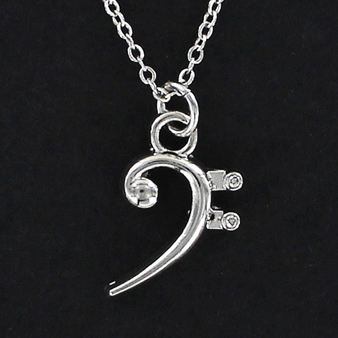 BASS CLEF Necklace Pewter Charm on Cable Chain Choice of Length Music ...