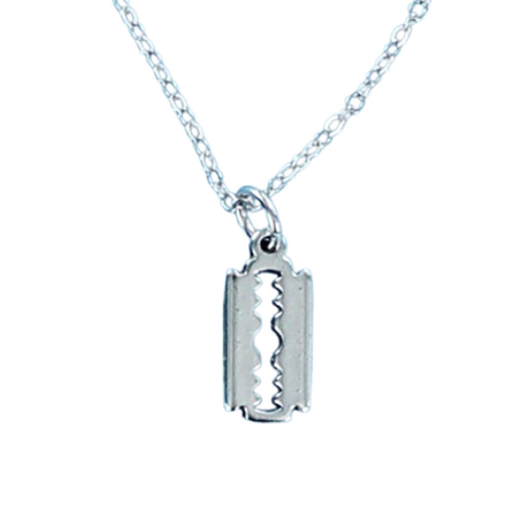Pewter Razor Blade Necklace - Stainless Steel Cable Chain - Etsy
