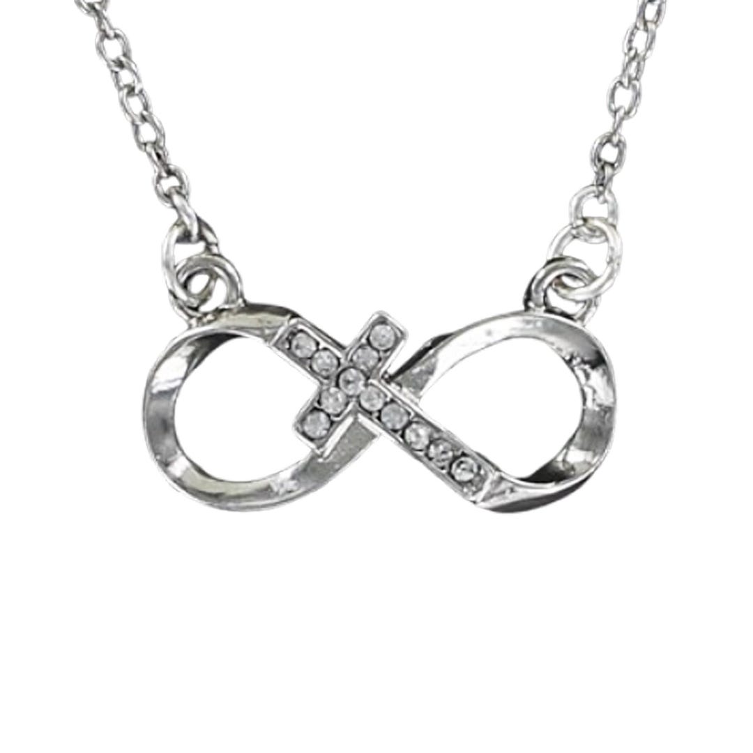 INFINITY WITH CROSS Necklace - Pewter With Rhinestone Cross Attached ...