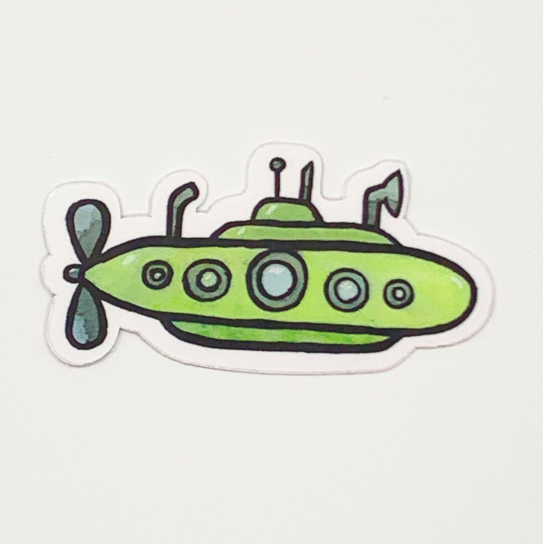 Green Submarine Vinyl Waterproof Sticker for Water Bottle, Skate Helmet ...