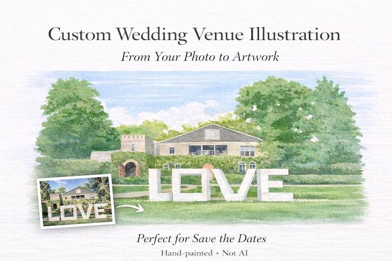 Custom Wedding Venue Illustration From Photo, Watercolor Venue Portrait ...