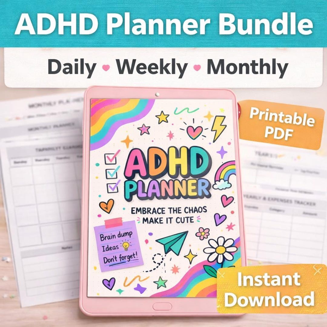 ADHD Planner Printable | Daily Weekly Monthly Planner PDF | Digital ...