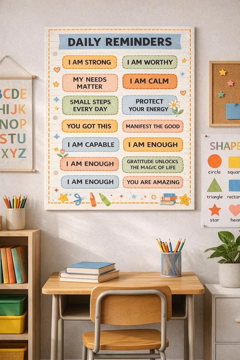 Daily Affirmations Classroom Poster, Kids Positive Affirmations Print ...