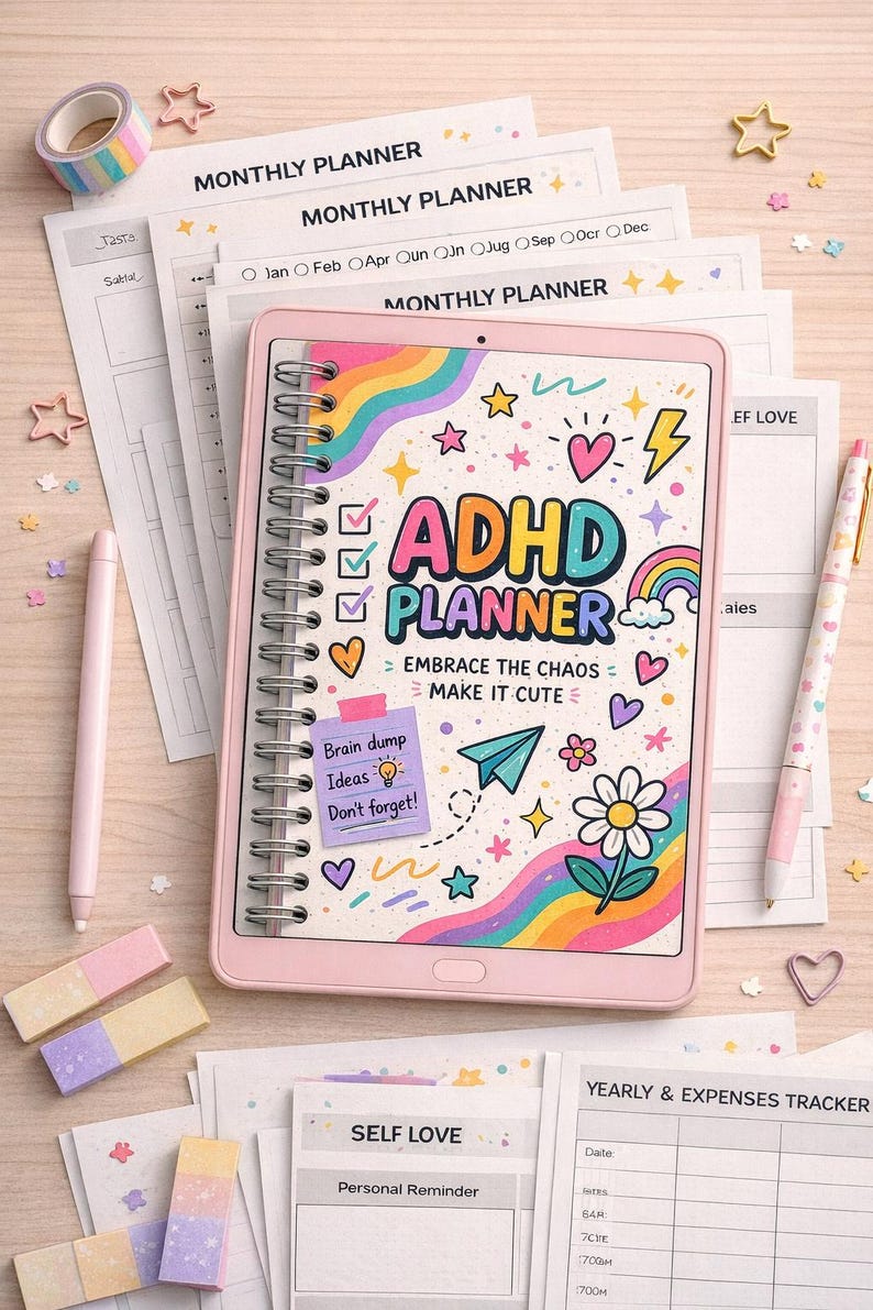 ADHD Planner Printable | Daily Weekly Monthly Planner PDF | Digital ...
