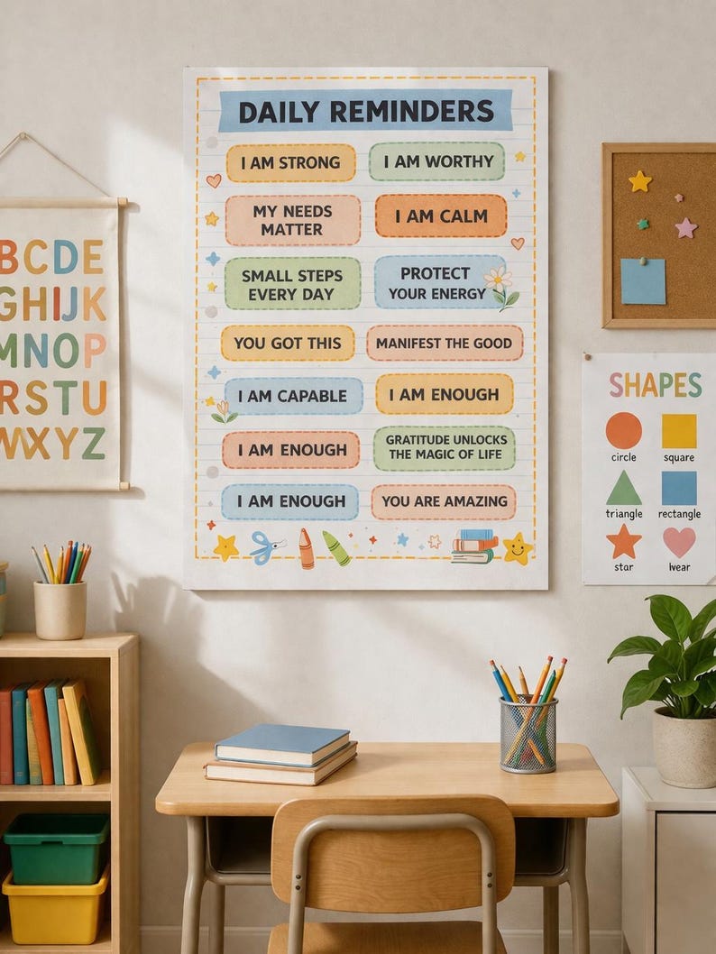 Daily Affirmations Classroom Poster, Kids Positive Affirmations Print ...