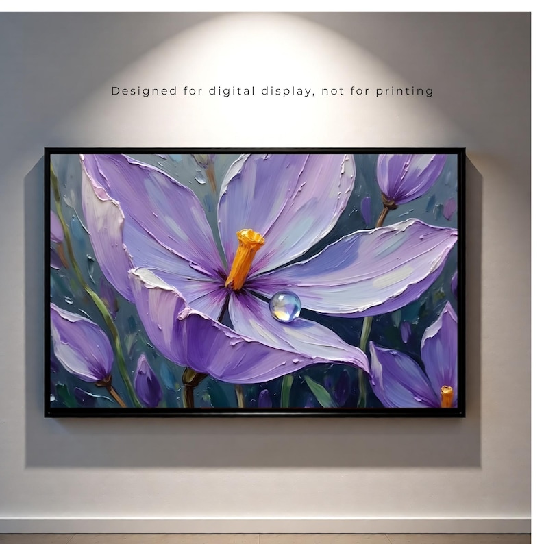 Samsung Frame TV Art Purple Flower Painting, Textured Brushstroke ...