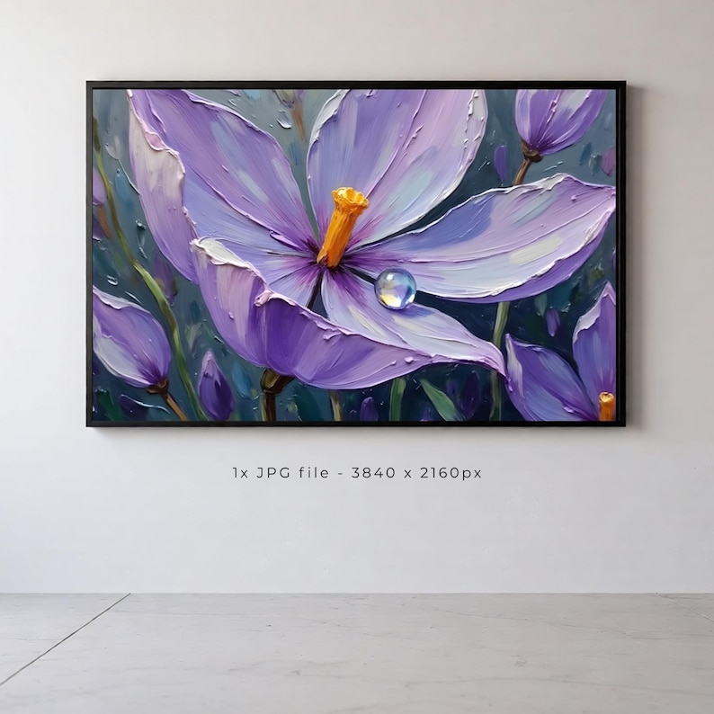 Samsung Frame TV Art Purple Flower Painting, Textured Brushstroke ...