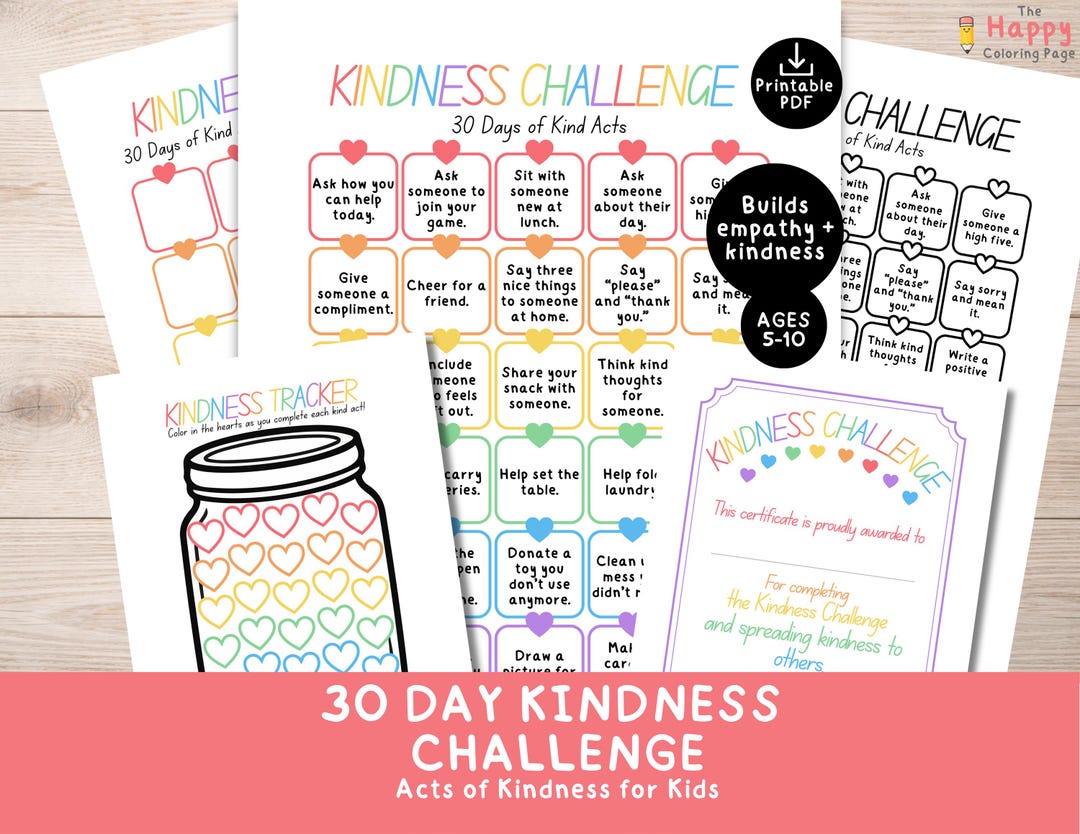 30 Day Kindness Challenge Pack for Kids Printable (digital Download) - Etsy