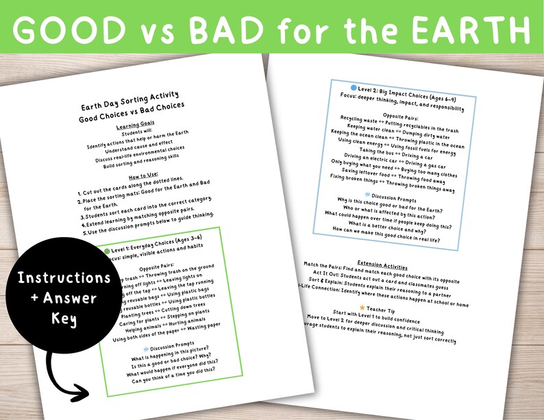 Earth Day Sorting Activity – Good Vs Bad Environmental Choices for Kids ...