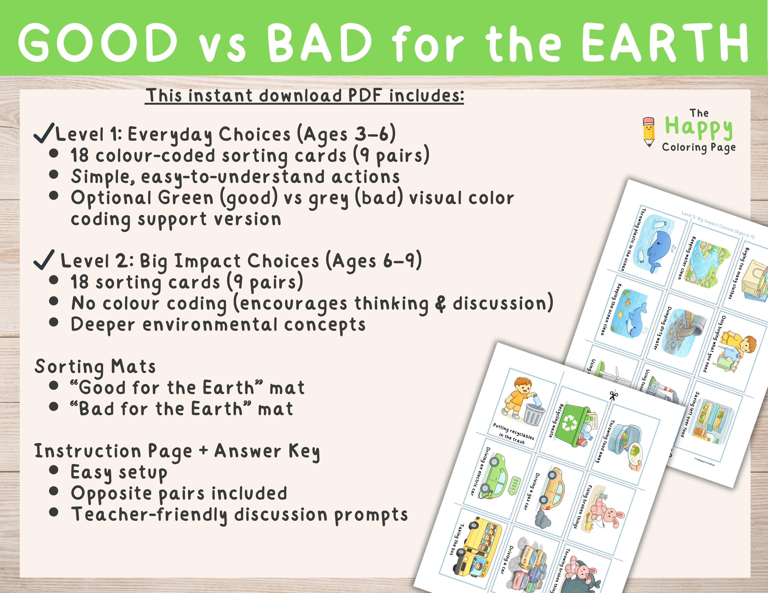 Earth Day Sorting Activity – Good Vs Bad Environmental Choices for Kids ...