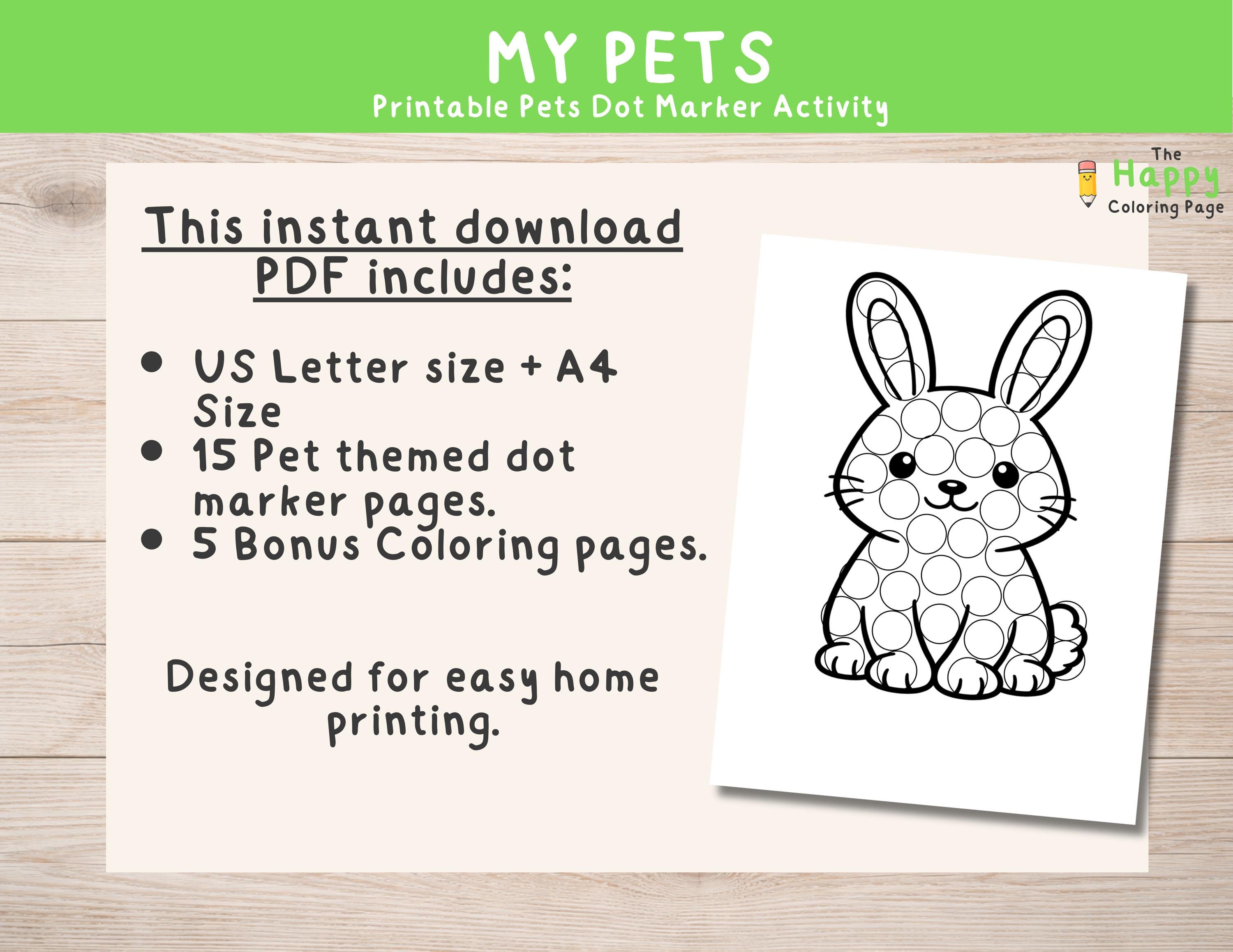 Pets Dot Marker Pages + Bonus Coloring Worksheets (digital Download) - Etsy