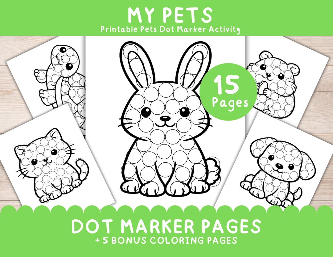Pets Dot Marker Pages + Bonus Coloring Worksheets (digital Download) - Etsy