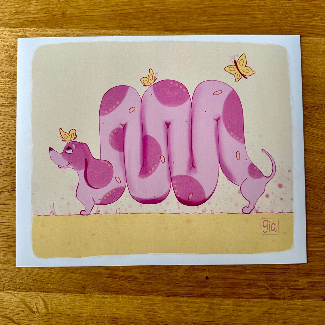Whimsical Dachshund Art Print, Playful Sausage Dog Illustration, Cute ...