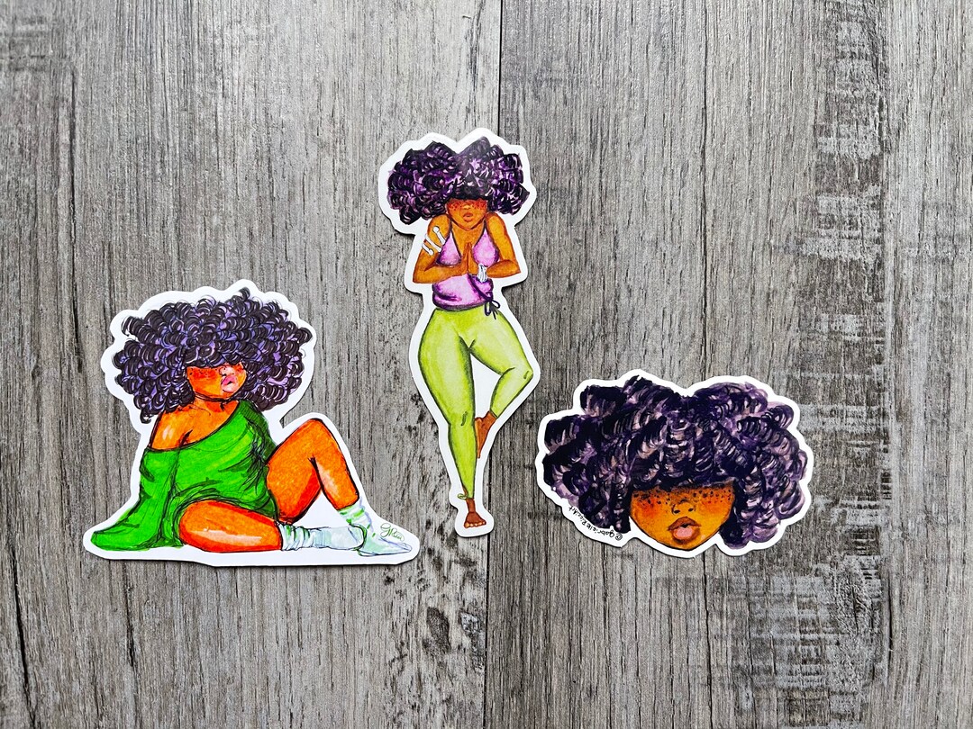 Afro Girl Vinyl Sticker Pack - 3 Stickers Natural Hair Illustration - Etsy