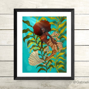Black Mermaid Lion Fish Art Print - Mythical Ocean Fantasy Wall Decor ...