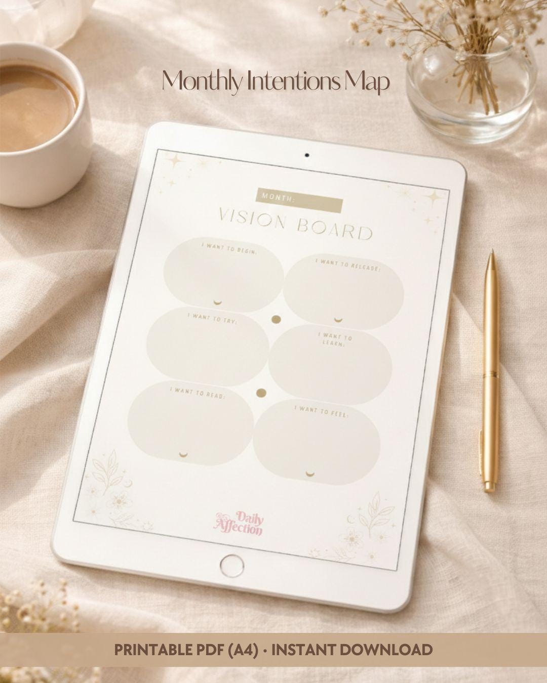 Monthly Intentions Map PDF Printable | Minimalist Monthly Reset Planner ...