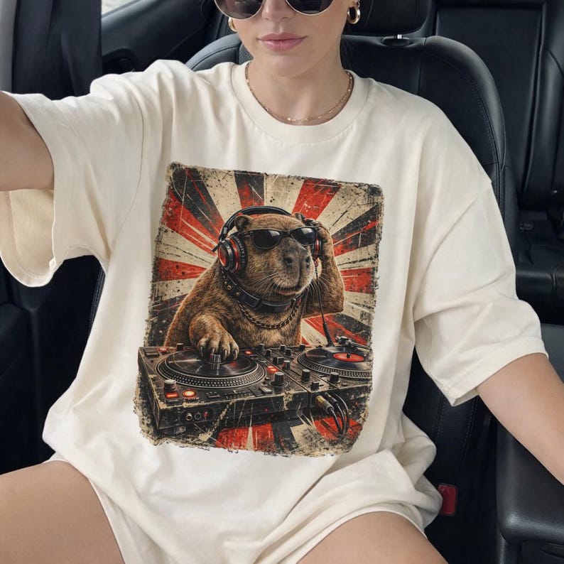 Cool DJ Capybara T-shirt, Funny Capybara With Headphones Shirt ...