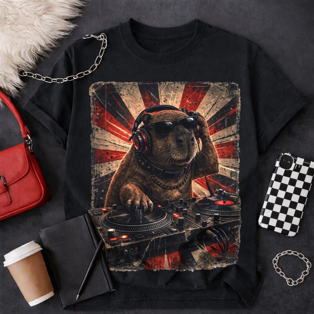 Cool DJ Capybara T-shirt, Funny Capybara With Headphones Shirt ...